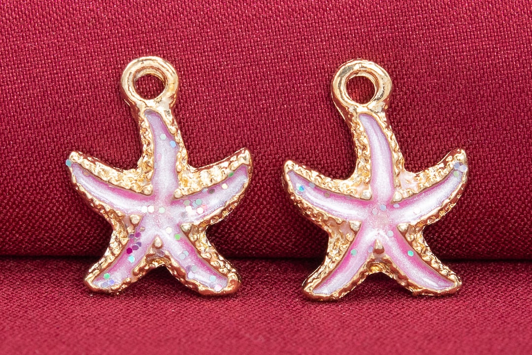 6 Enamel Starfish Charm Gold Tone With Pink Enamel Choose Quantity ...