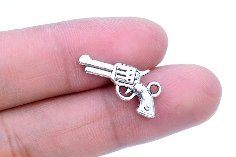 8 Pcs Revolver Gun Charm Double Side Antique Silver Tone - Etsy