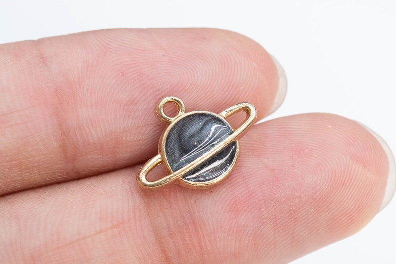 6 Enamel Saturn Planet Charm Gold Tone With Dark Gray Enamel - Etsy