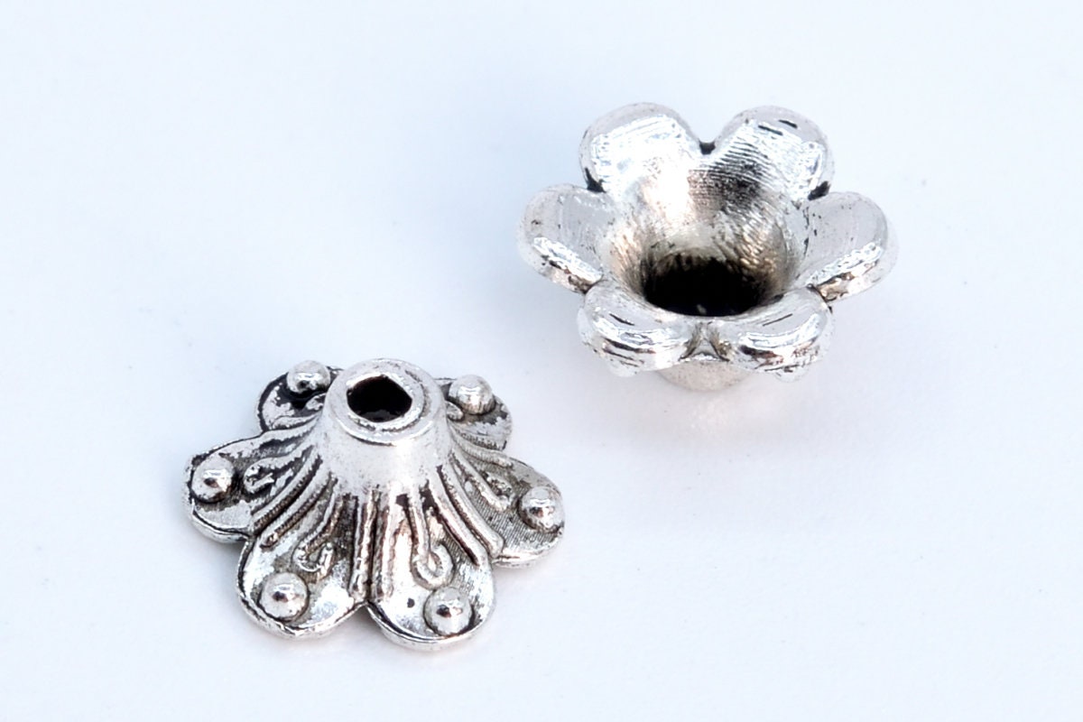 30 pcs 9x4mm Floral Bead Cap Antique Silver Tone 63064-2348 | Etsy