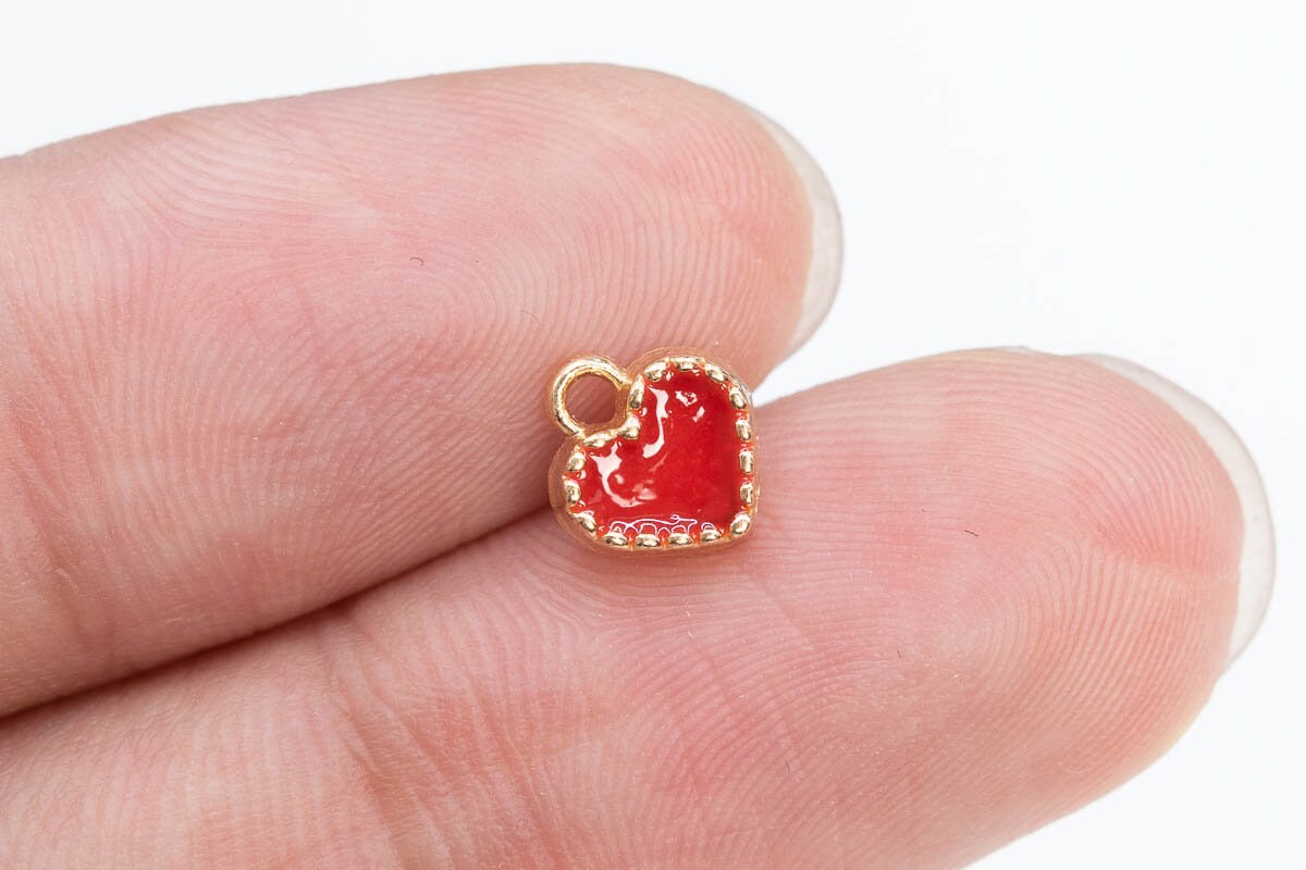 6 Enamel Heart Charm Gold Tone With Red Enamel 65569-3293 - Etsy