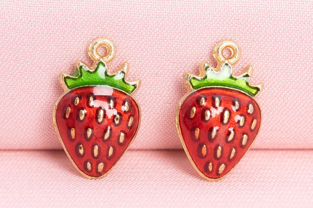 12 Enamel Strawberry Charm Gold Tone With Red Enamel (65838-3296) - Etsy