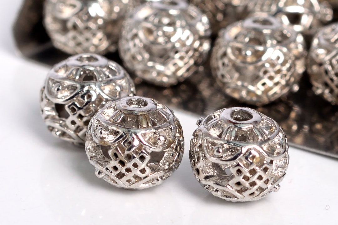 10 Pcs 9mm Chinese Knot Round Spacer Beads Silver Tone 60372-1645 - Etsy