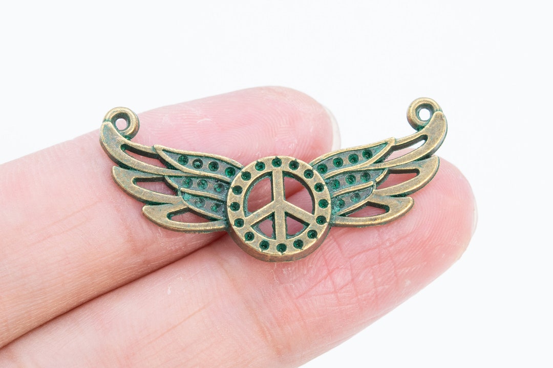 4 Peace Sign Wings Connector Charm Green Patina Tone (66533-3369) - Etsy