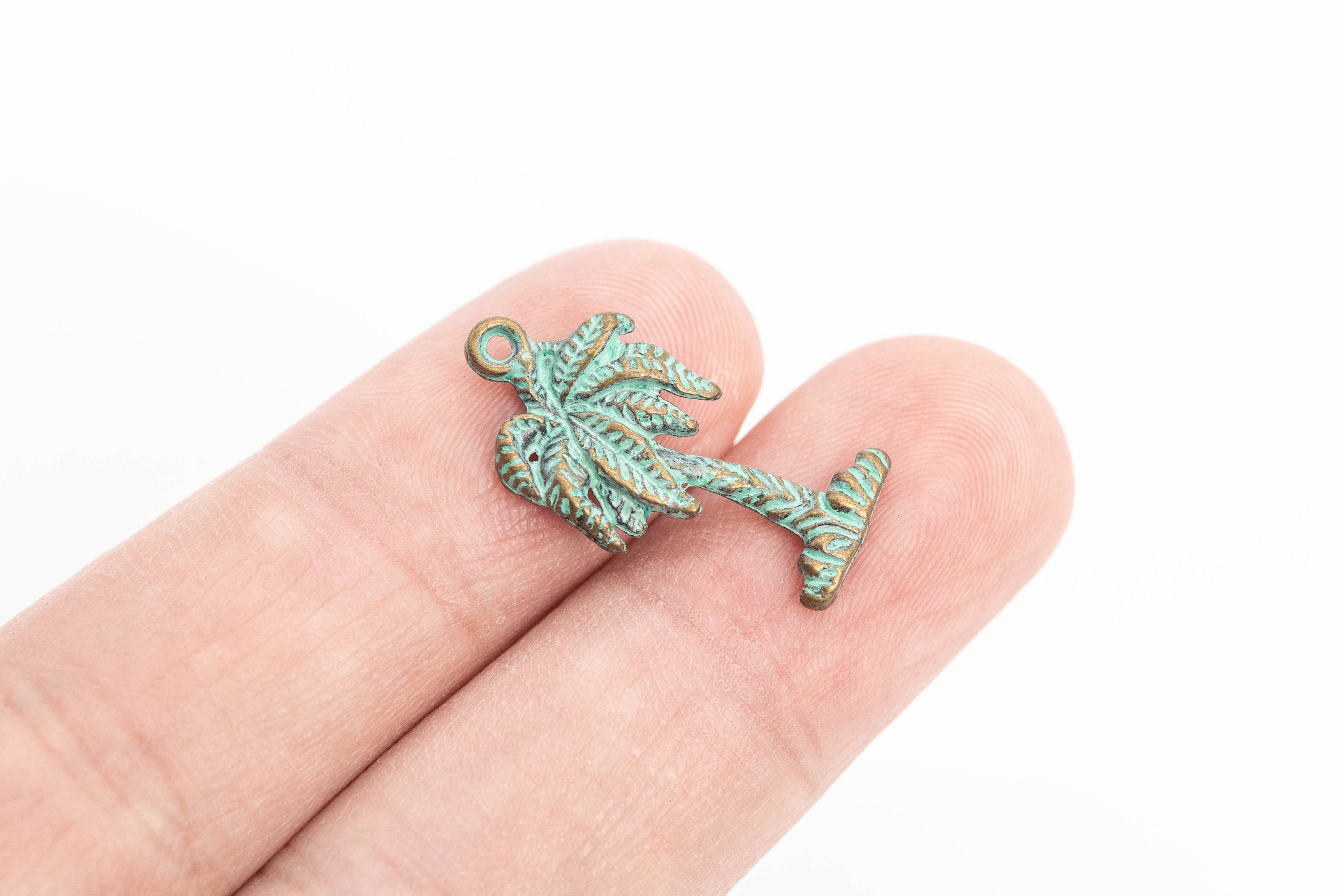 10 Coconut Palm Tree Spacer Beads 22x11mm Green Patina Tone | Etsy