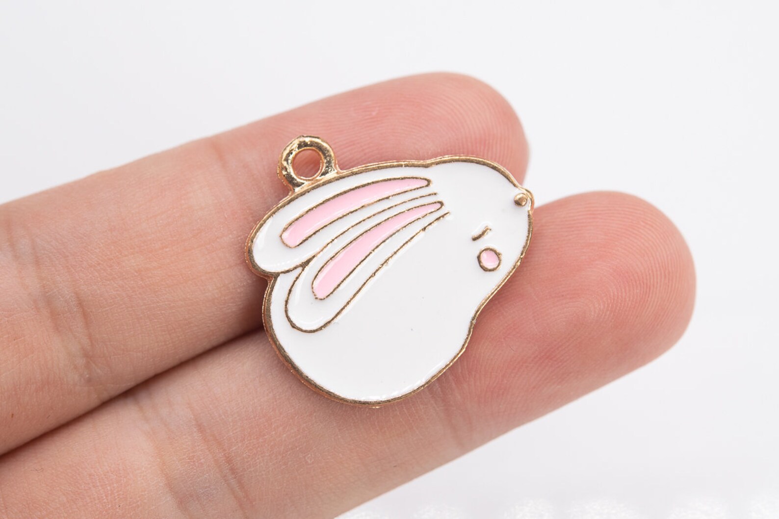 2 Enamel Rabbit Charm Gold Tone With Pink & White Enamel - Etsy