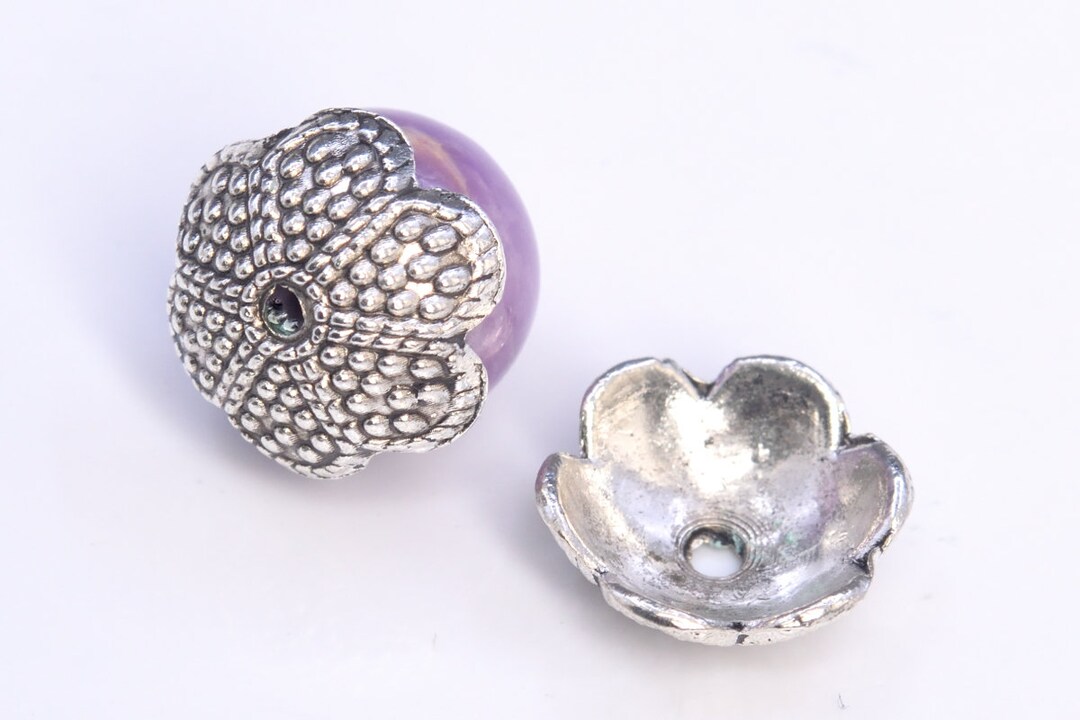 40 Pcs 12x4mm Floral Domed Bead Cap Antique Silver Tone Jewelry ...