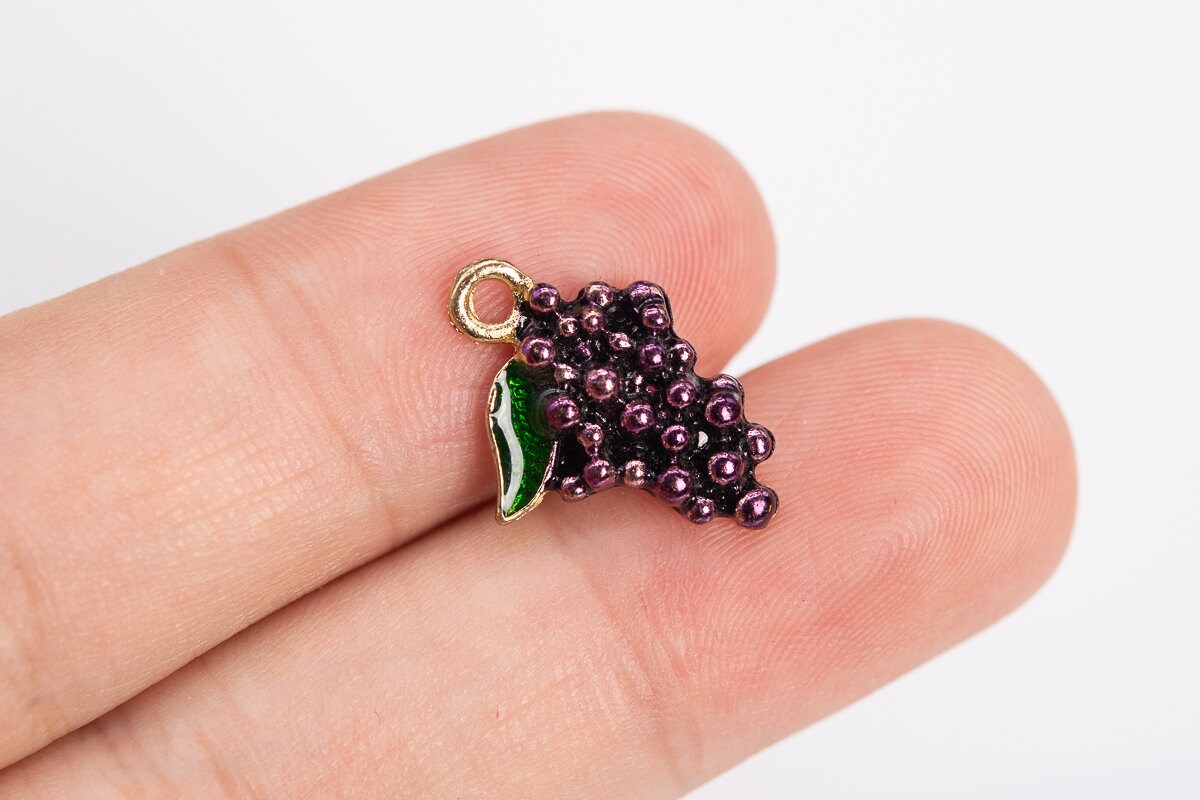 6 Enamel Grape Charm Gold Tone With Green & Purple Enamel | Etsy