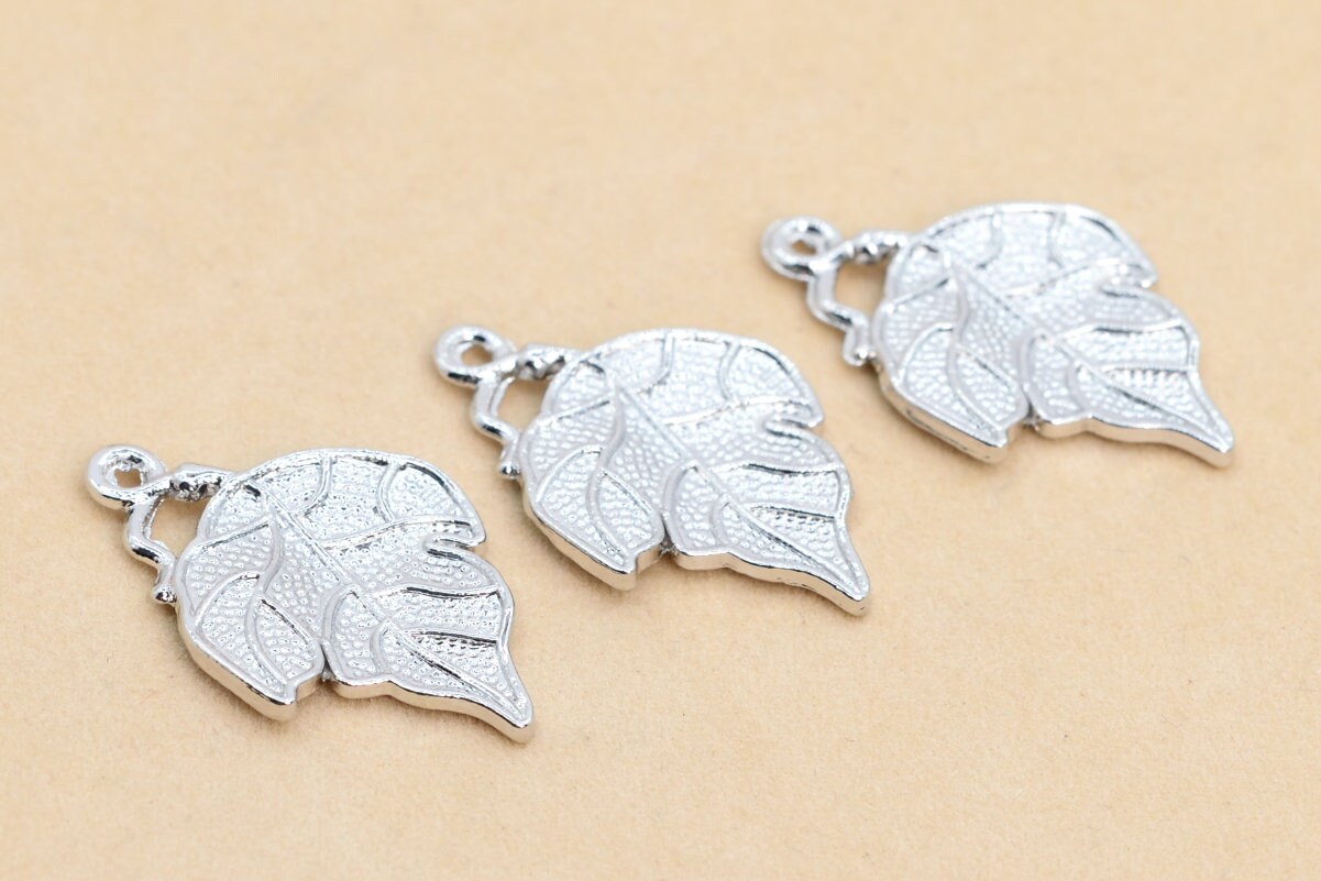 8 Charms Leaf Brass Charm White Gold Tone 64348-2487 | Etsy