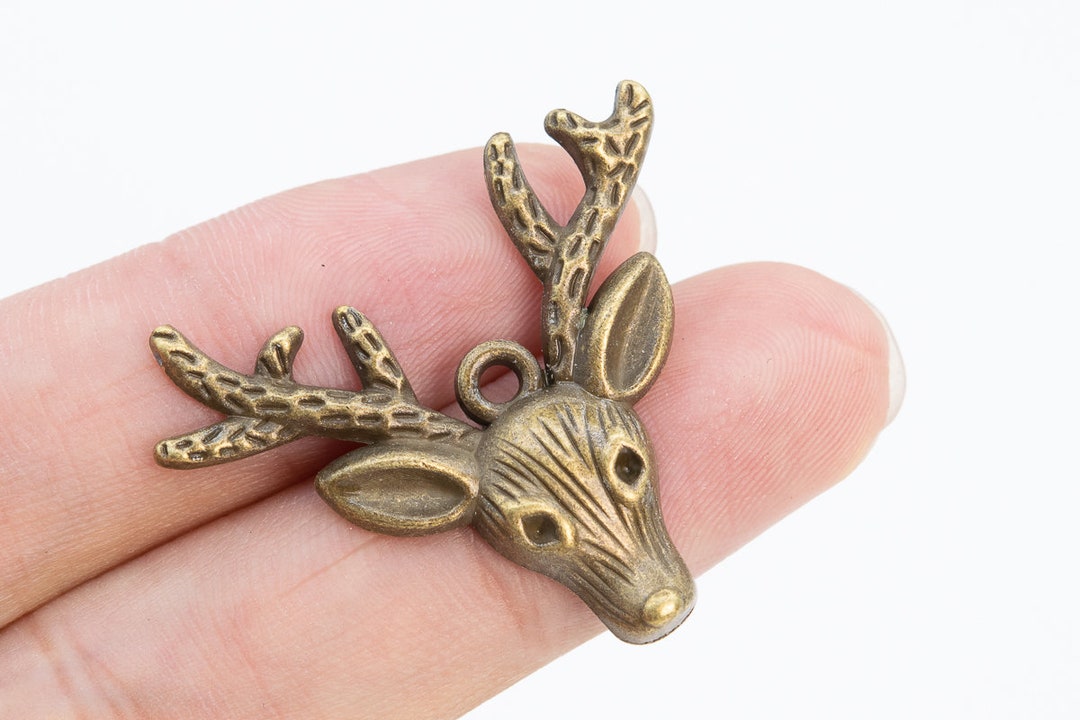 10 Deer Head Charm Antique Bronze Tone 110350-3139 - Etsy