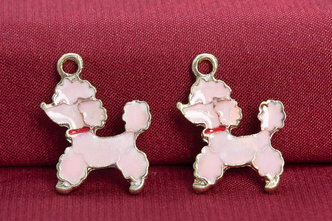 2 Enamel Poodle Dog Charm Gold Tone With Pink Enamel 65667-3299 - Etsy