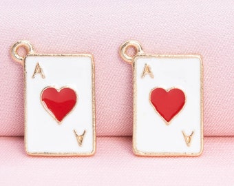 6pcs Stainless Steel Tiny Playing Cards Charm, Ace of Hearts Charm ...