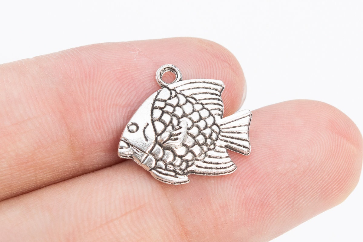5 Tropical Fish Charm Double Side Antique Silver Tone - Etsy