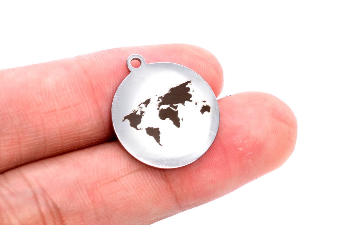 1 Pcs Stainless Steel World Map Coin Charm (40344-2128) - Etsy