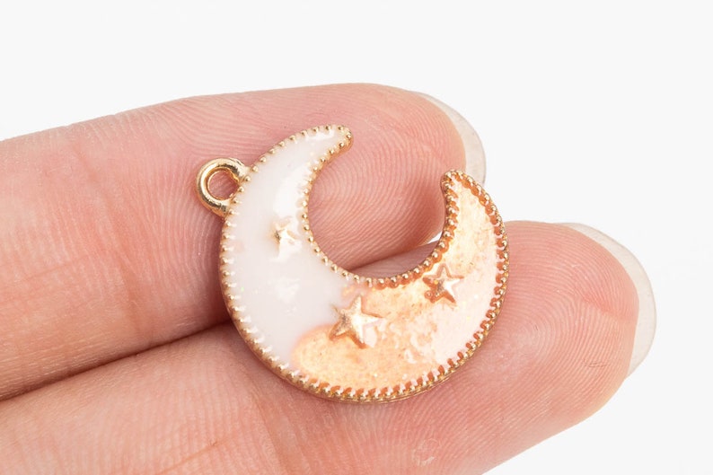 4 Enamel Moon Charm Gold Tone With Flash Orange Pink & White - Etsy