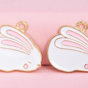 2 Enamel Rabbit Charm Gold Tone With Pink & White Enamel 65752-3304 - Etsy