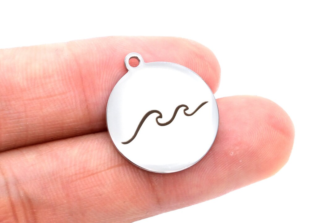1 Pcs Stainless Steel Wave Coin Charm (40395-2130) - Etsy