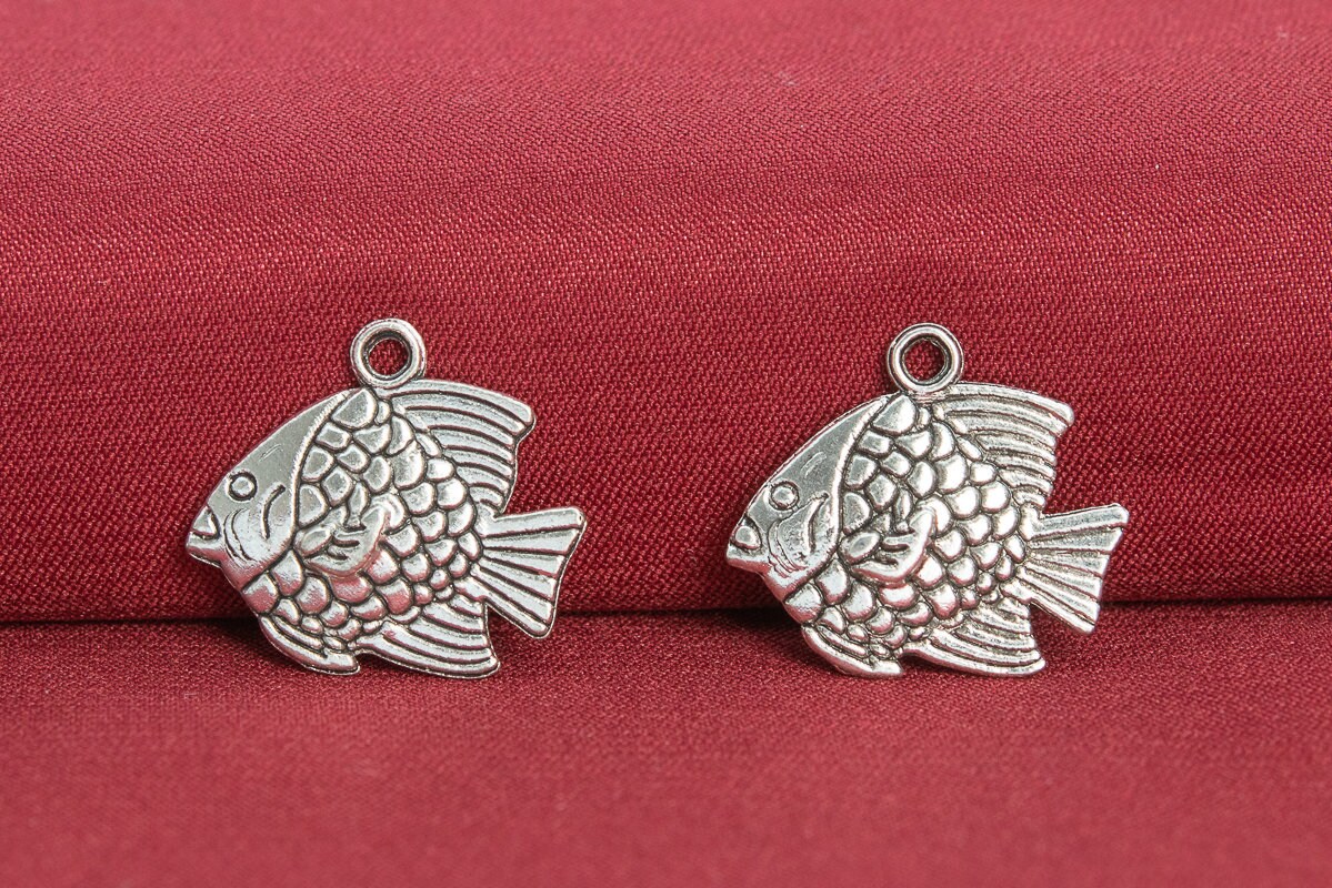 5 Tropical Fish Charm Double Side Antique Silver Tone - Etsy
