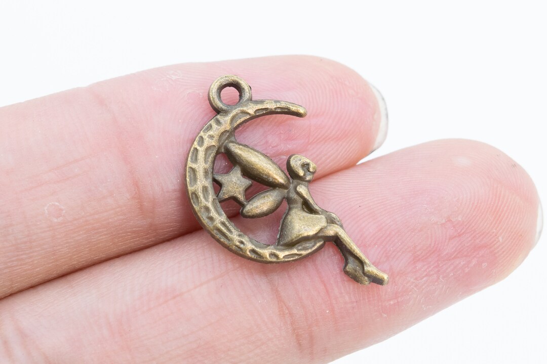 20 Elf & Moon Charm Antique Bronze Tone(64876-3151) - Etsy