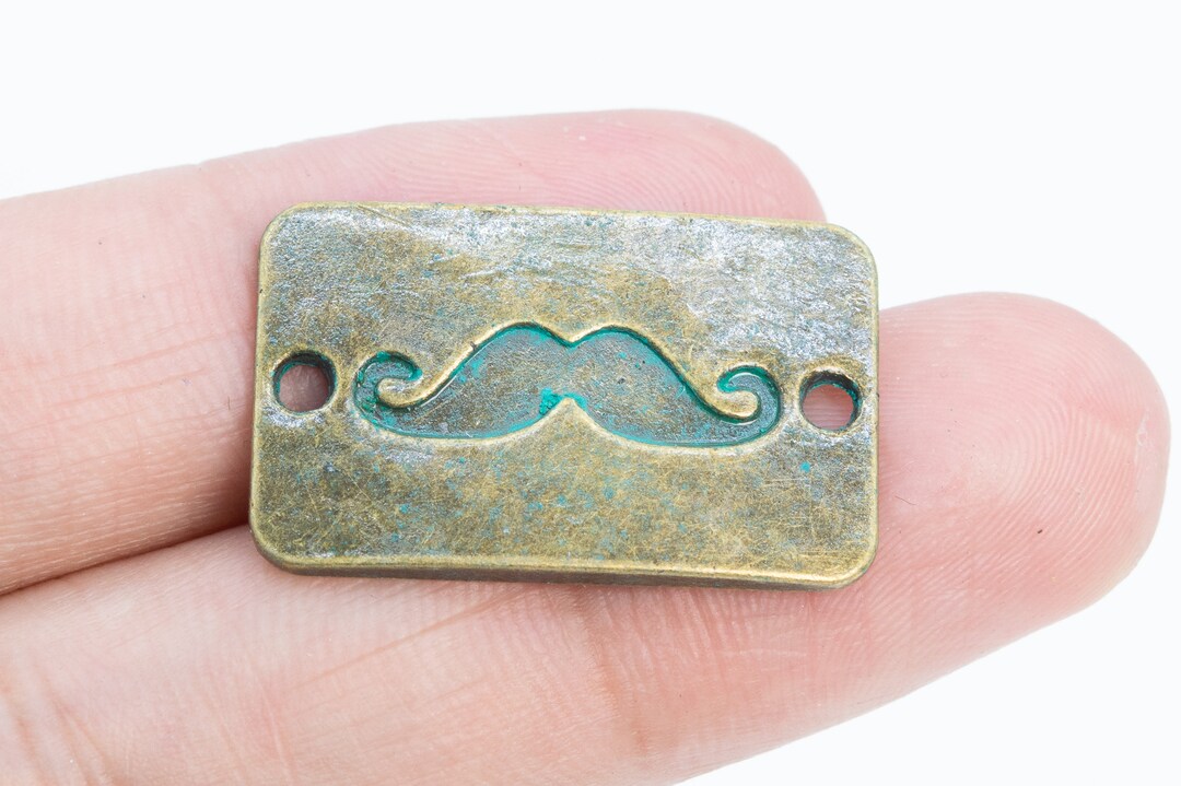 4 Moustache Rectangle Connector Charm Green Patina Tone (66587-3376) - Etsy