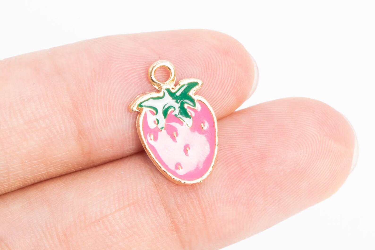 6 Enamel Strawberry Charm Gold Tone With Pink & Green Enamel - Etsy