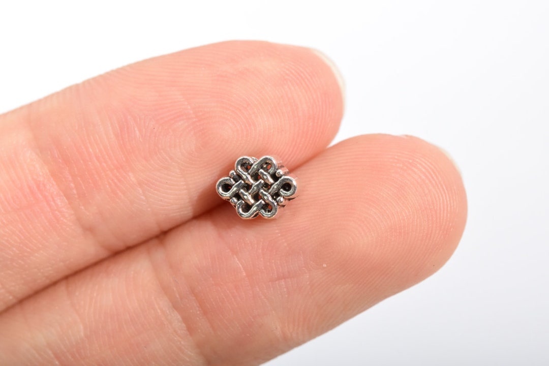 100 Pcs 8x6mm Chinese Knot Spacer Beads Antique Silver Tone (63289-2392 ...
