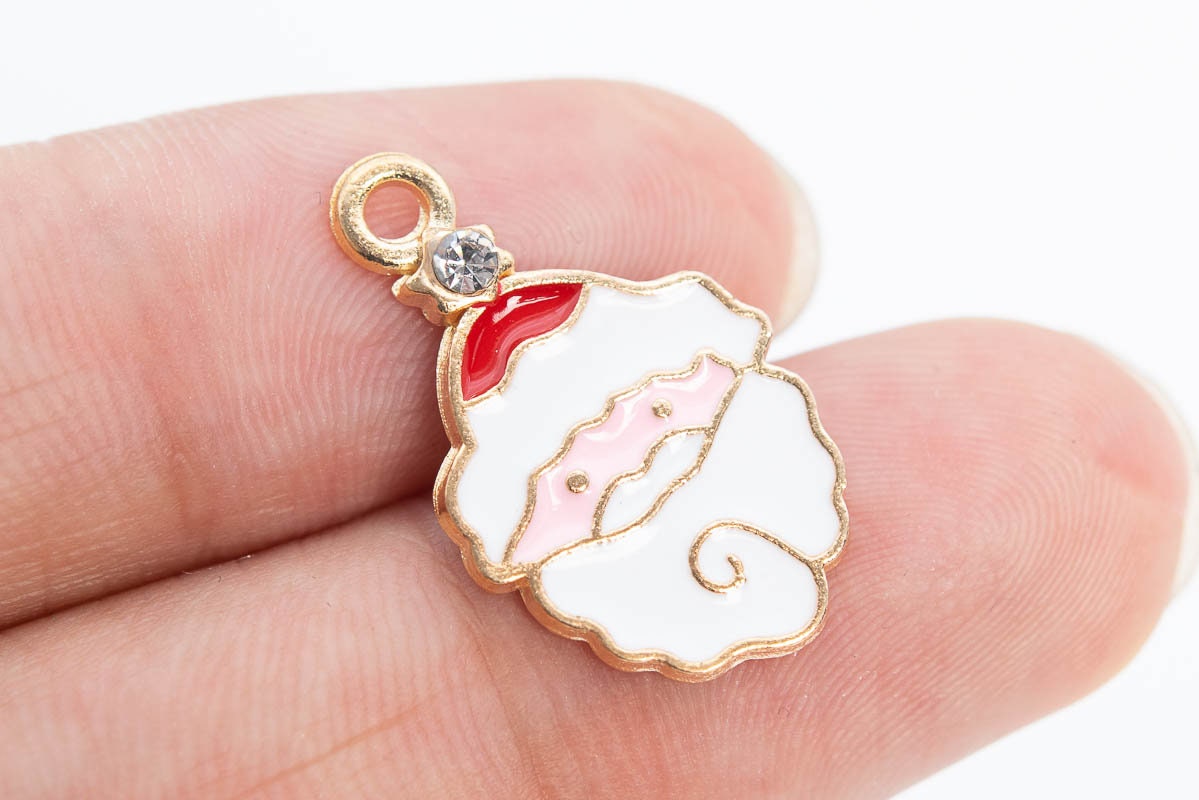 4 Enamel Santa Claus Charm Gold Tone With White & Red Enamel | Etsy