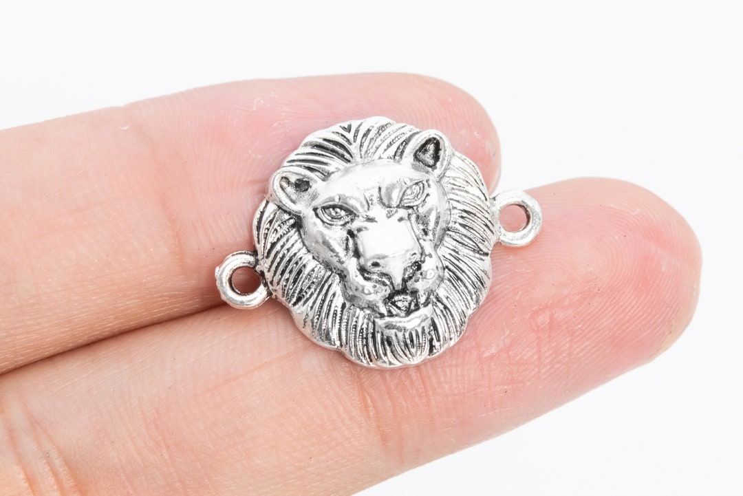10 Lion Head Connector Charm Antique Silver Tone (66852-3409) - Etsy