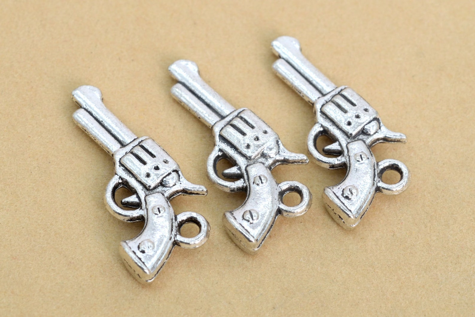 8 Pcs Revolver Gun Charm Double Side Antique Silver Tone - Etsy
