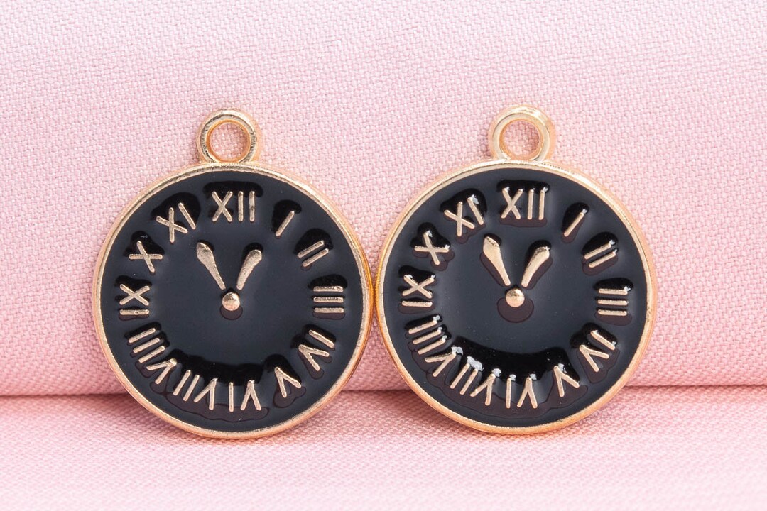 12 Enamel Clock Charm Gold Tone With Black Enamel (65415-3284) - Etsy