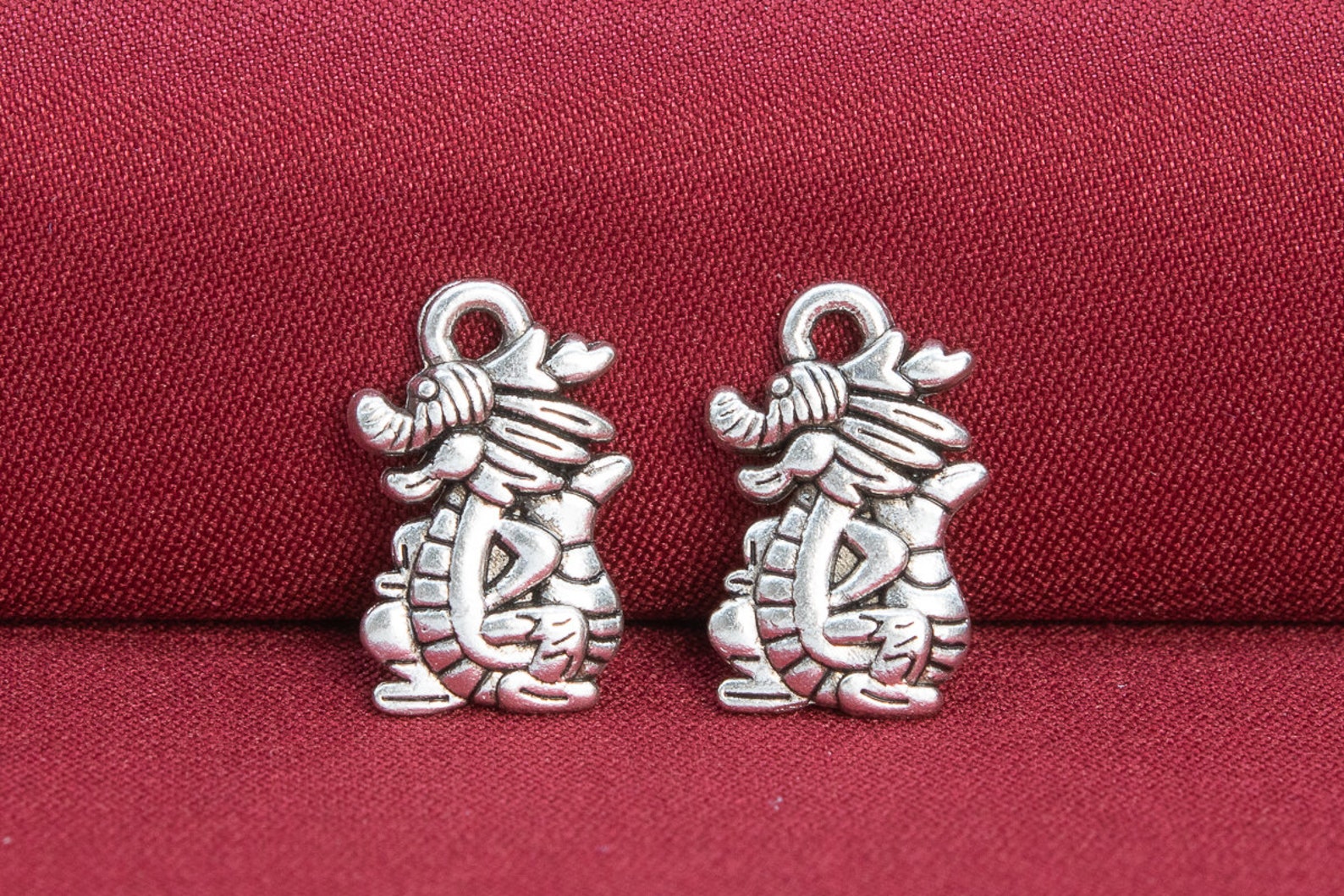 10 Ancient Chinese Dragon Charm Double Side Antique Silver | Etsy