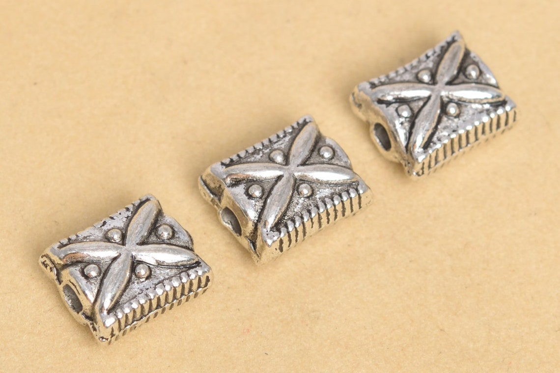 10 Pcs 10x9mm Rectangle Spacer Beads Antique Silver Tone - Etsy