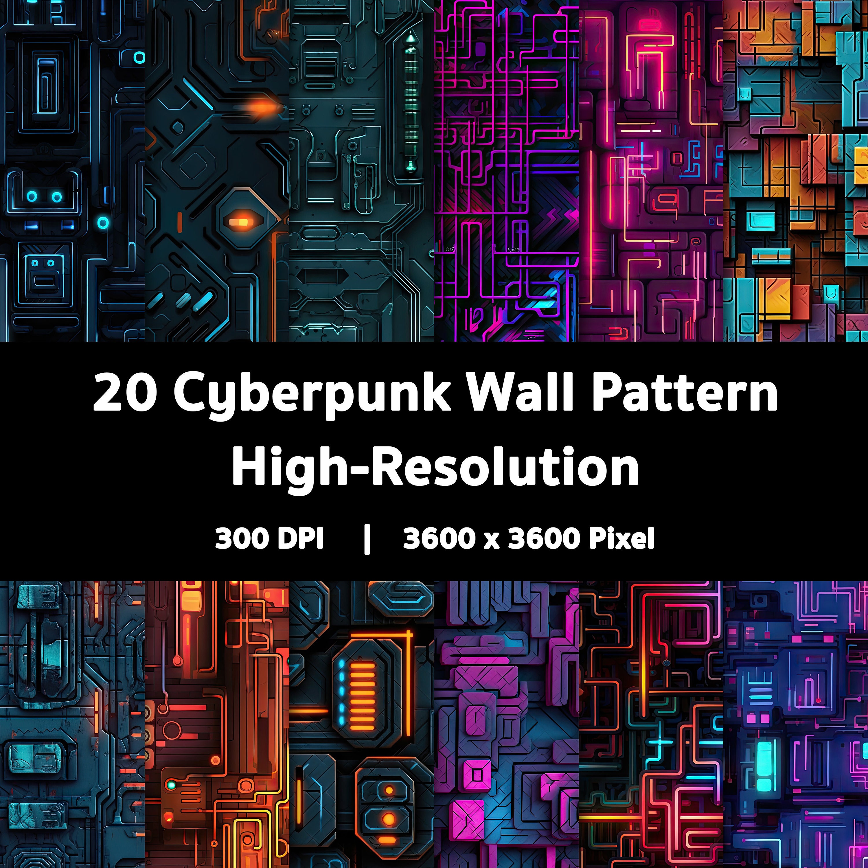 Cyberpunk Wall Pattern Design, Hight-resolution 300 DPI, Techcyberpunk ...