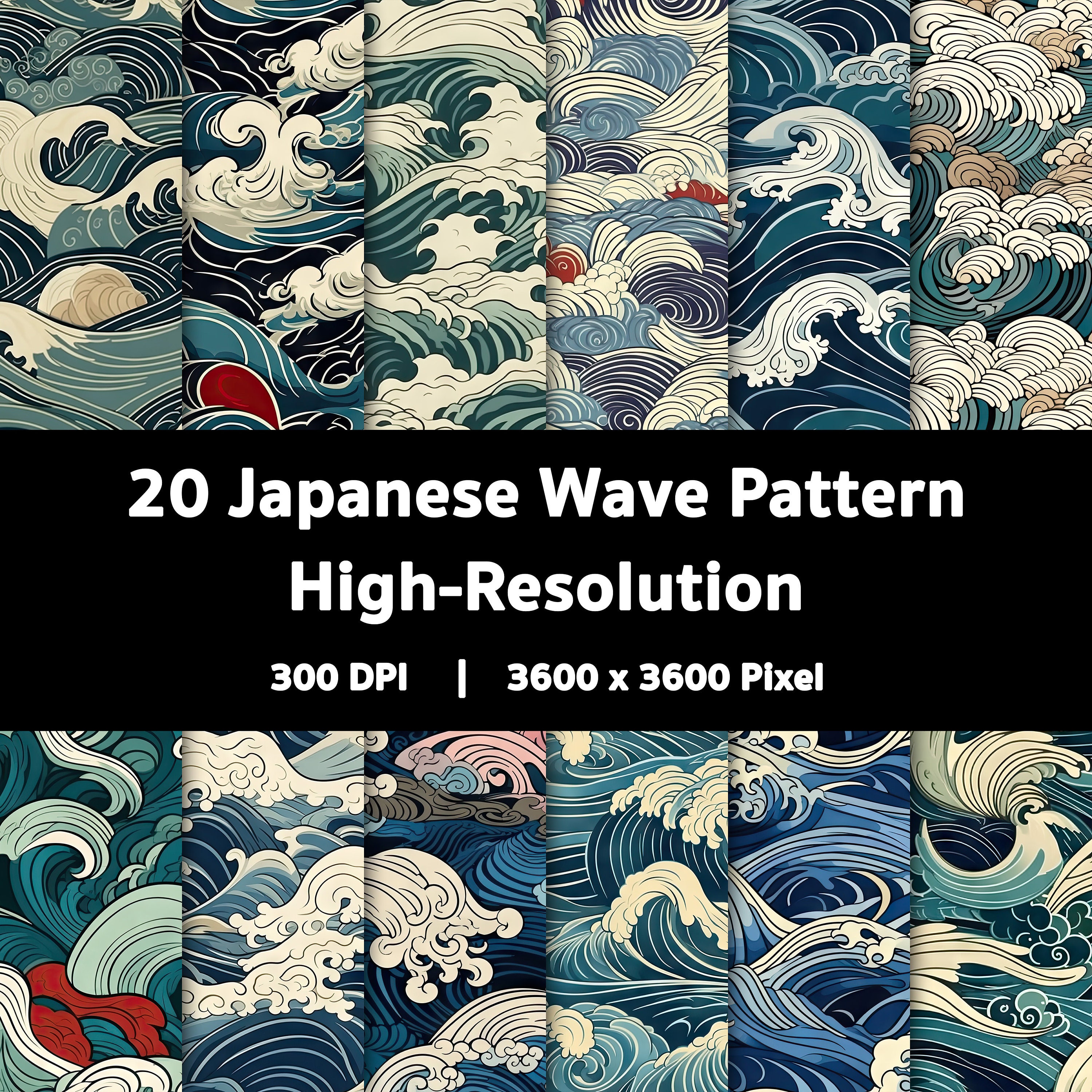 20 Japanese Wave Design Seamless Pattern Hight-resolution - Etsy