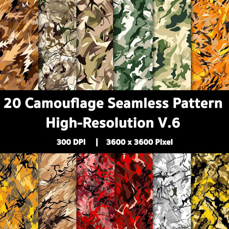 20 Camouflage Seamless Pattern V6 Hight-resolution 300 DPI Military ...
