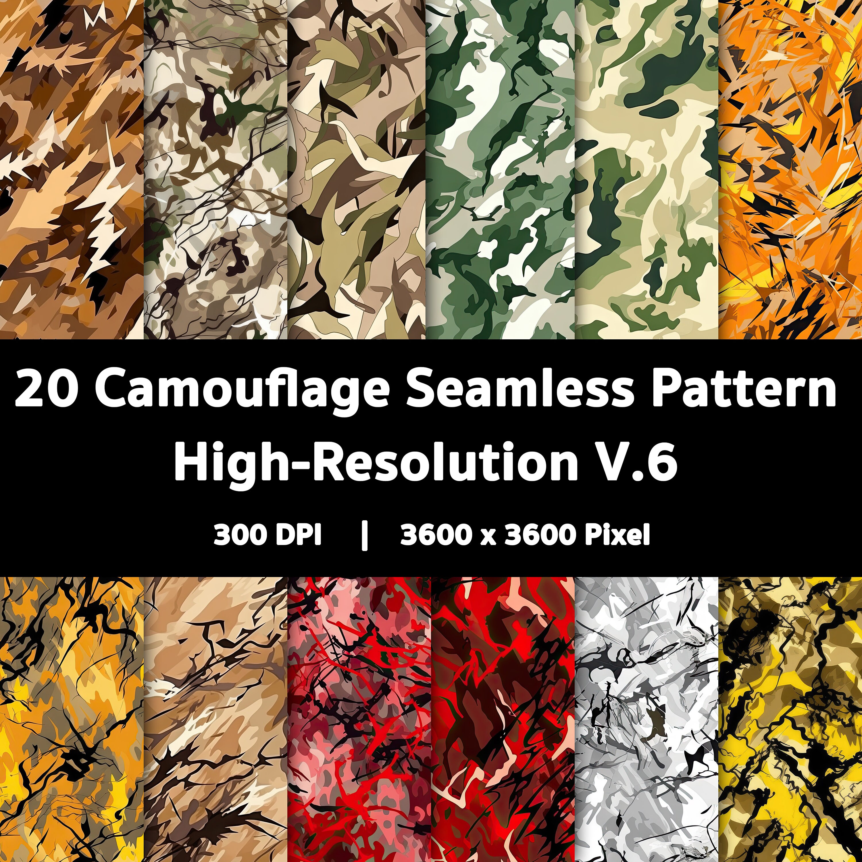20 Camouflage Seamless Pattern V6 Hight-resolution 300 DPI Military ...