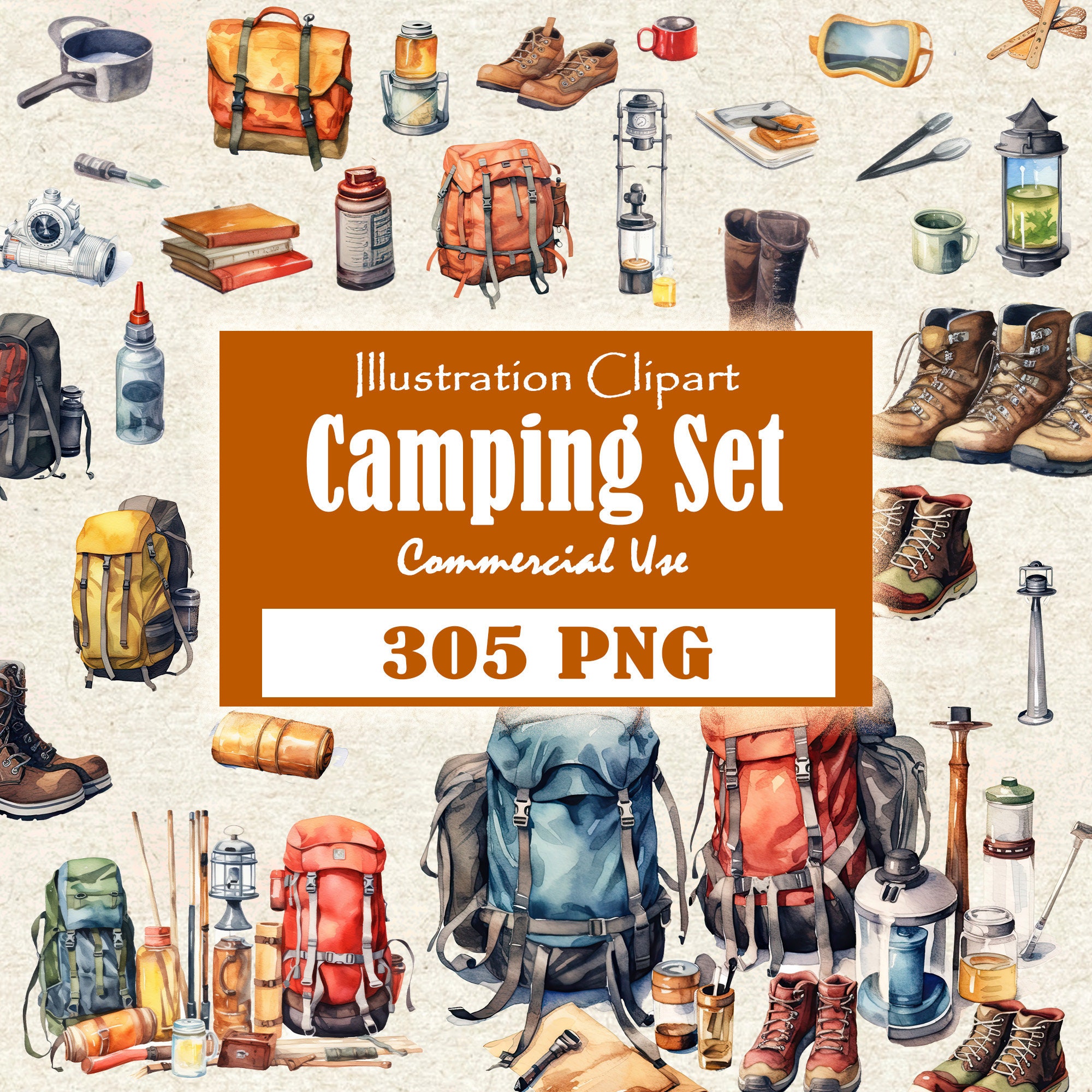 Camping Adventure Watercolor Clipart , Hand Drawn,outdoor Fun and ...