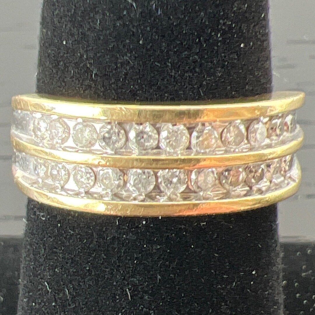 Double Diamond Half Eternity Band in 14k Yellow Gold - Etsy