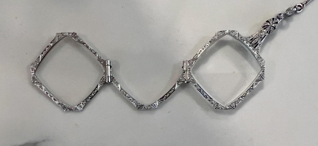 Platinum and Diamond Square-shaped Pince Nez Theater Glasses With 14k ...