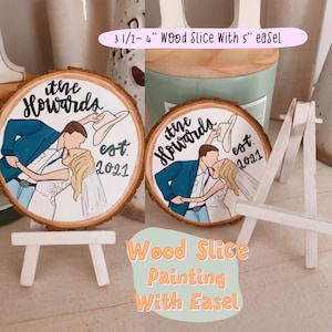 Wood Slice Painting With Easel- Custom Portrait - Family Portrait ...