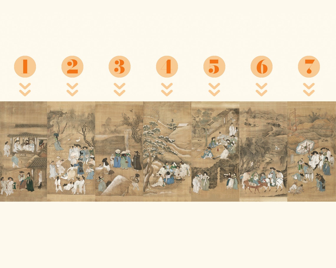 Korean Art Antique Korean Scroll Painting Wall Hanging | Etsy