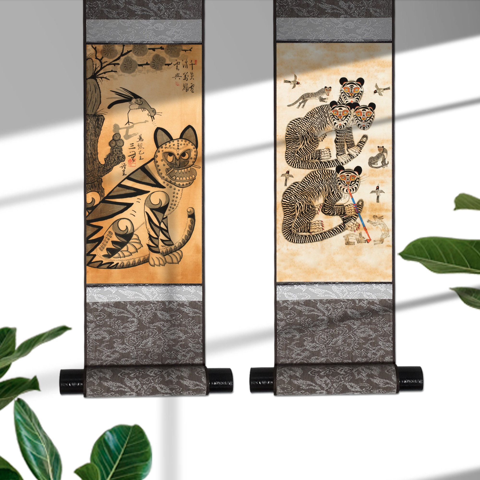 Scroll Korean Painted Silk Tiger Wall Hanging, Korean Painting, Korean ...