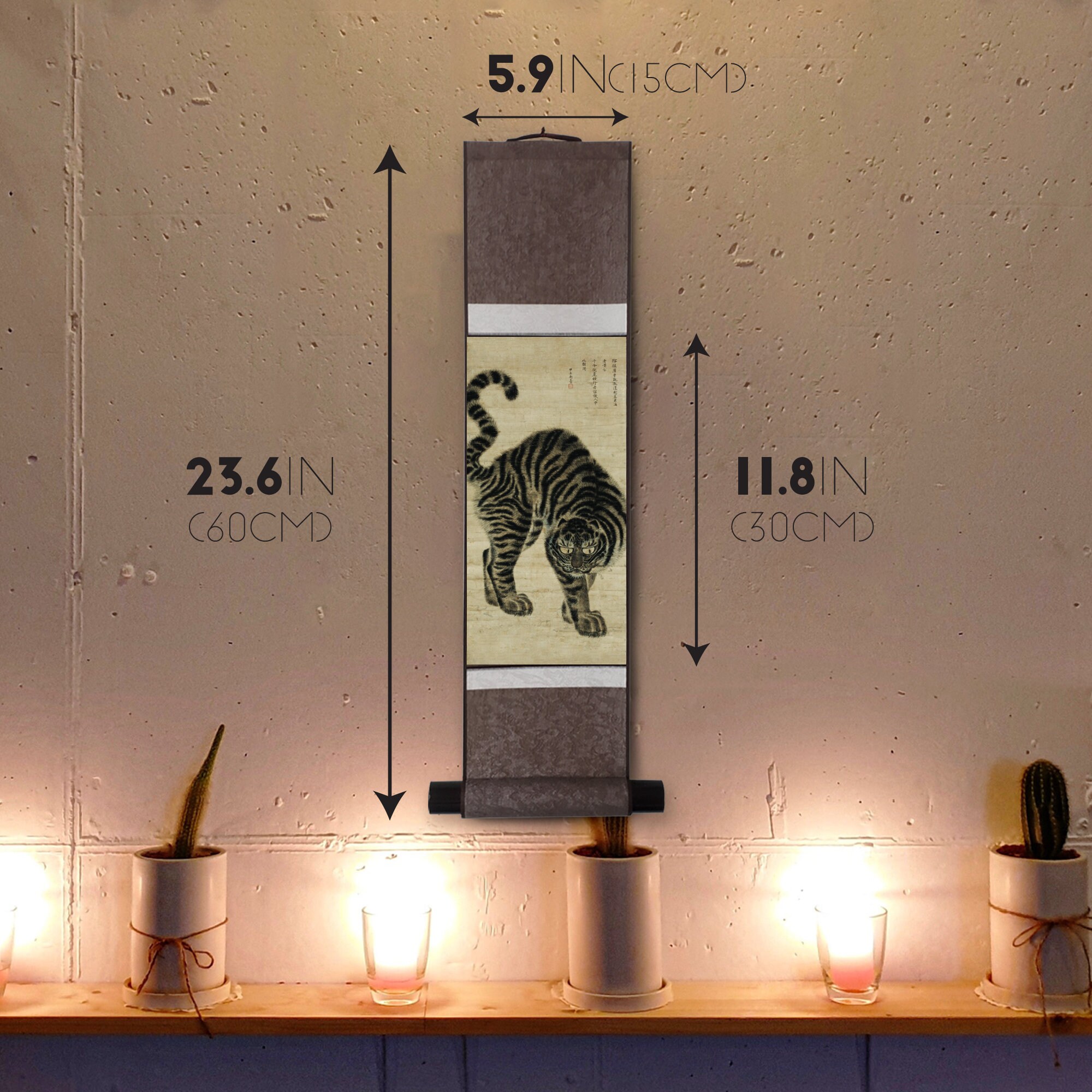 Scroll Korean Painted Silk Tiger Wall Hanging, Tiger and Magpies ...