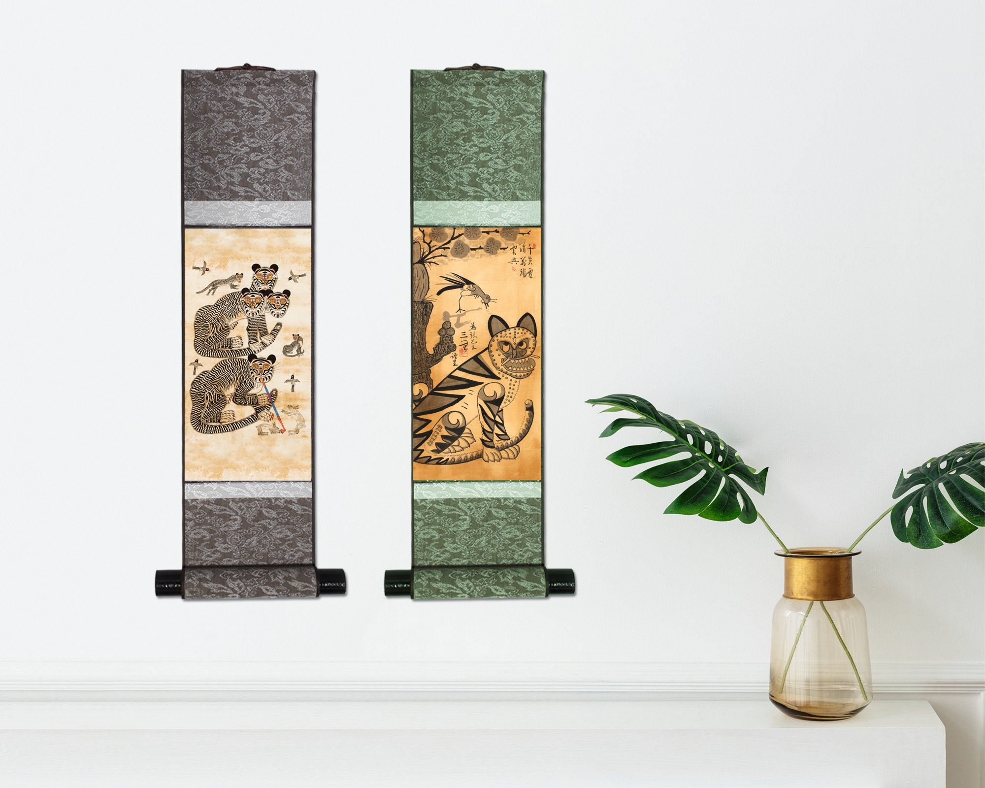 Scroll Korean Painted Silk Tiger Wall Hanging Korean - Etsy.de