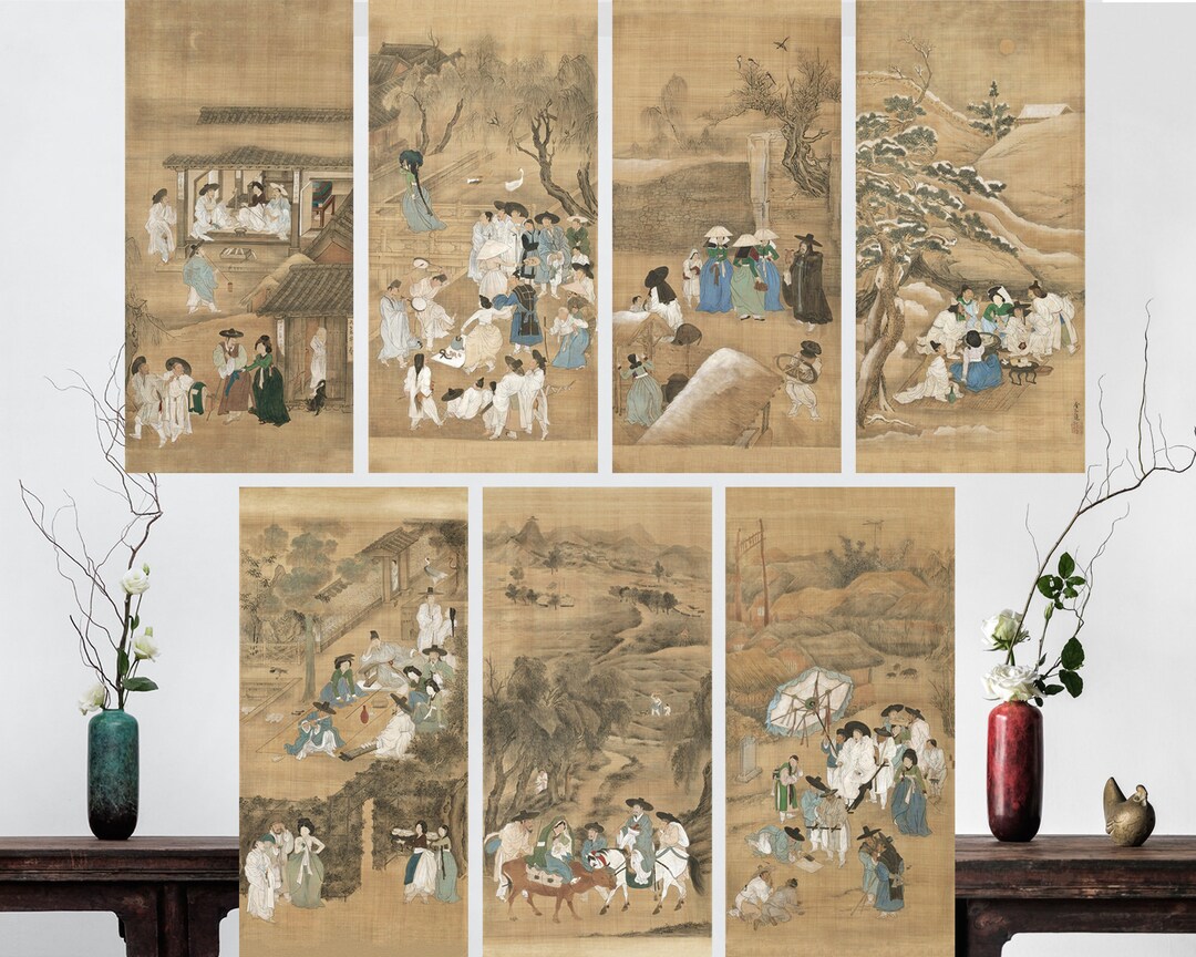 Korean Art, Antique Korean Scroll Painting, Wall Hanging Design, Korean ...
