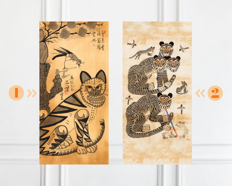 Scroll Korean Painted Silk Tiger Wall Hanging, Korean Painting, Korean ...