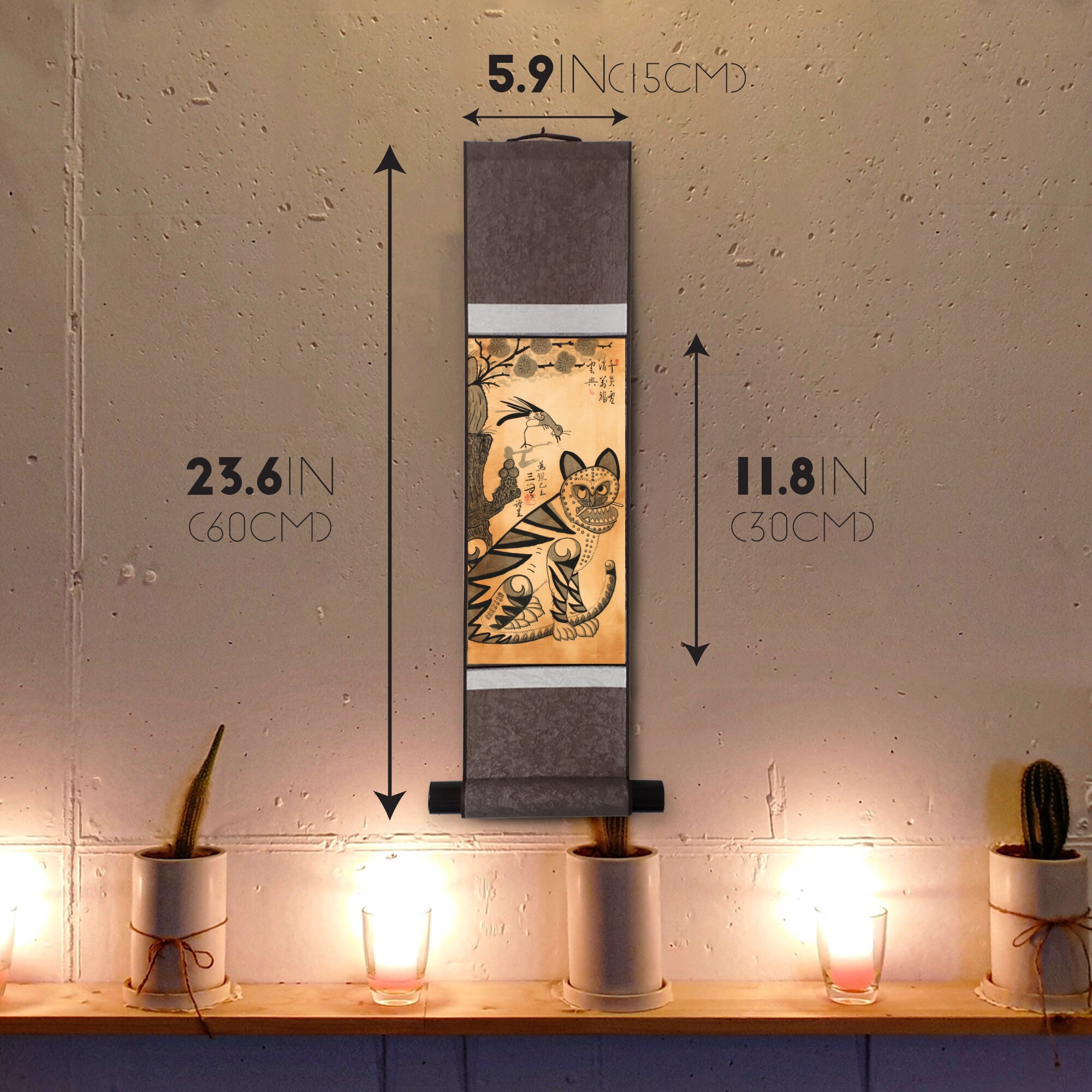Scroll Korean Painted Silk Tiger Wall Hanging, Korean Painting, Korean ...