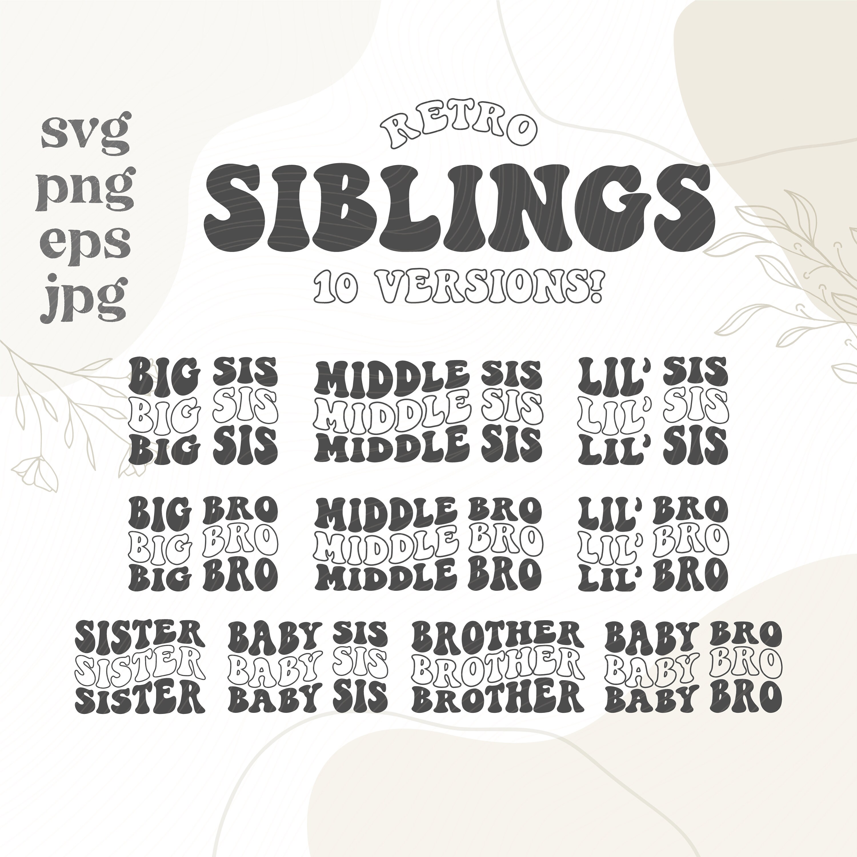 Retro Siblings SVG Bundle Big Sis SVG Middle Sister SVG - Etsy