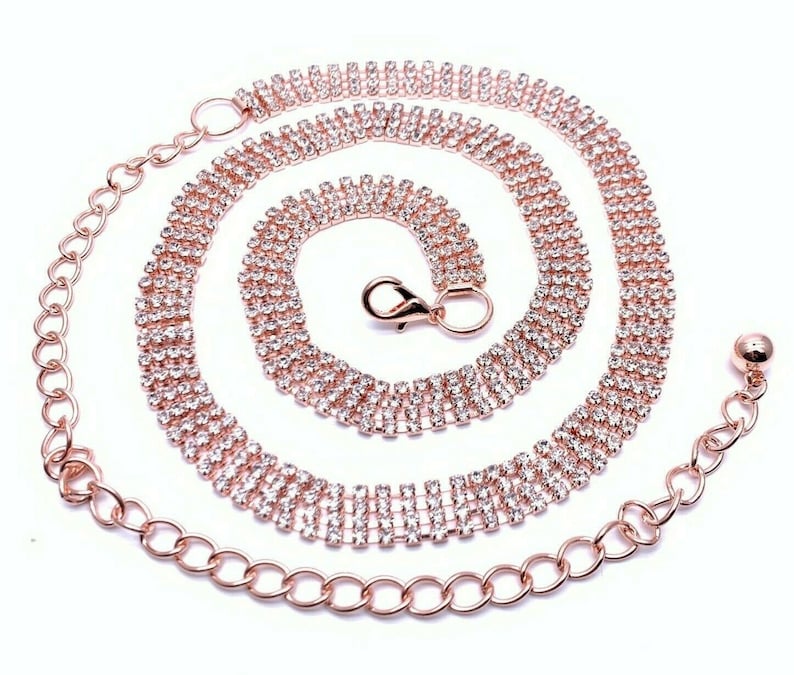 Diamante Diamond Rose Gold Waist Chain Belt Women Girls Party Wear ...
