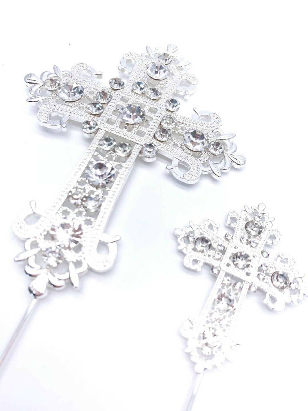 Diamante Diamond Cross Cake Topper Silver Holy Communion Christening ...